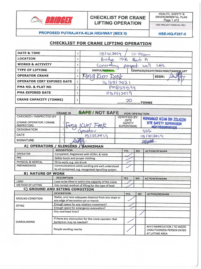 Inspection Checklist Mobile Crane For Concreting Parapet Wall at Bridge ...
