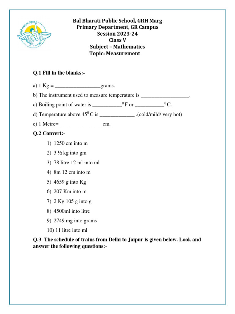 Worksheet - Measurement | PDF