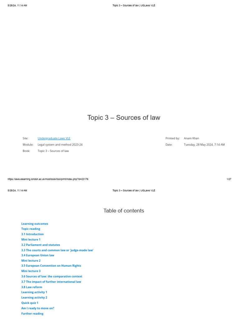 Topic 3 - Sources of Law - UGLaws VLE | PDF | European Convention On ...