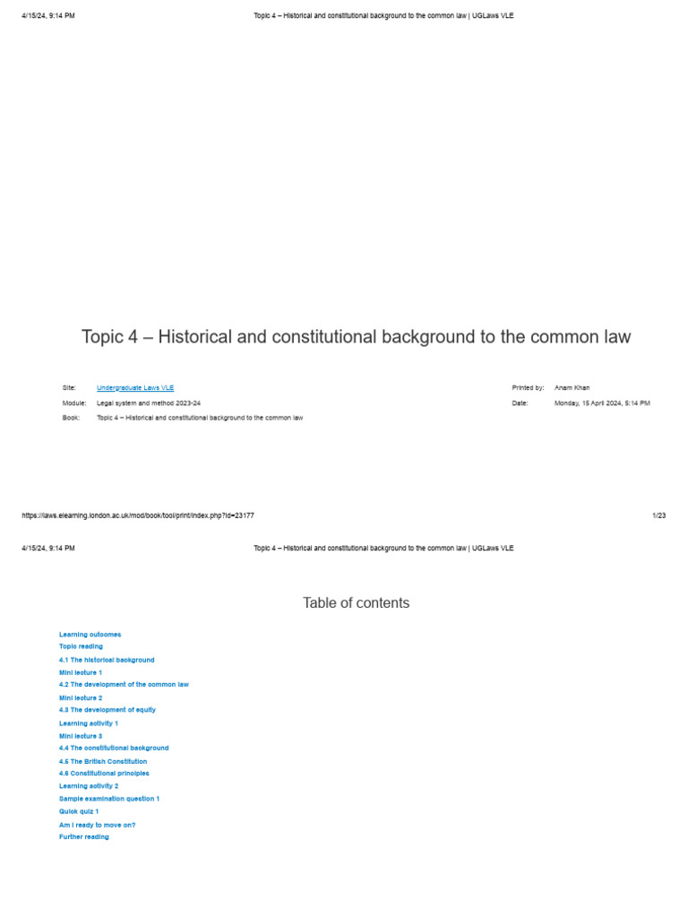 Topic 4 - Historical and Constitutional Background To The Common Law | PDF | Separation Of ...