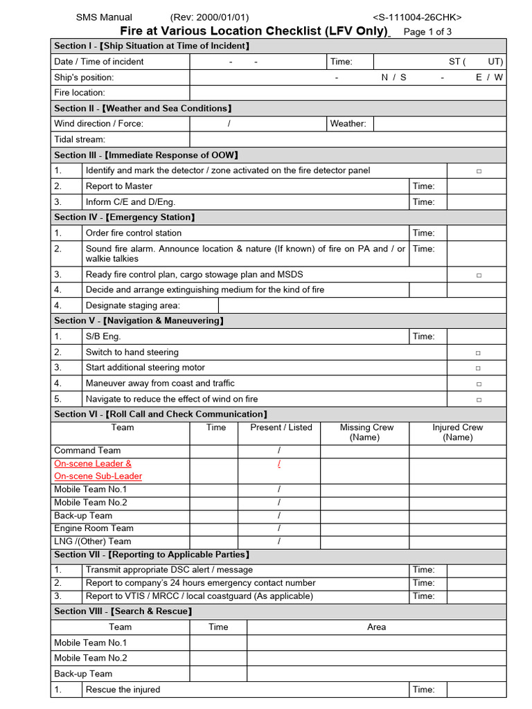 S-111004-26CHK Fire at Various Location Checklist (LFV Only) | PDF ...