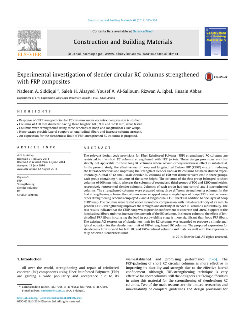 Experimental Investigation of Slender Circular RC Columns Strengthened ...