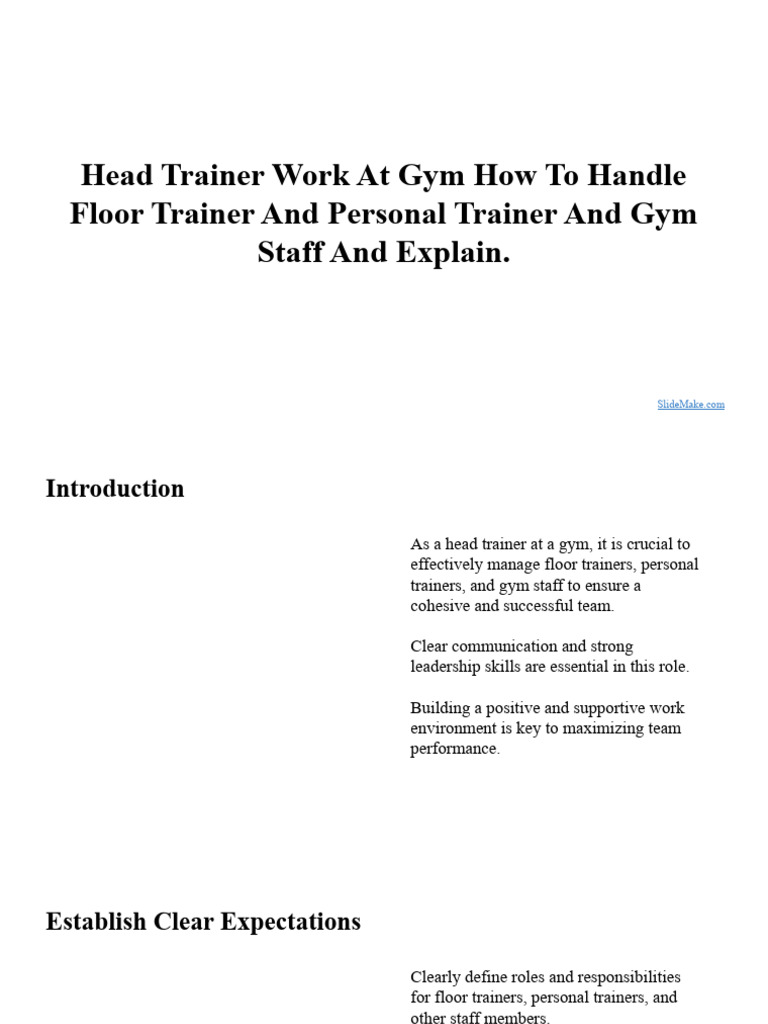 Head Trainer Work at Gym How To Handle Floor Trainer and Personal ...