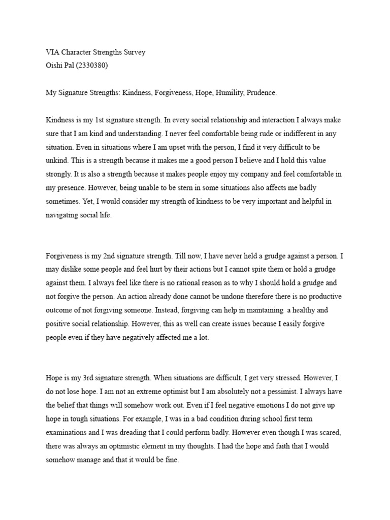 VIA Character Strengths- REFLECTION (1) | PDF | Prudence | Forgiveness