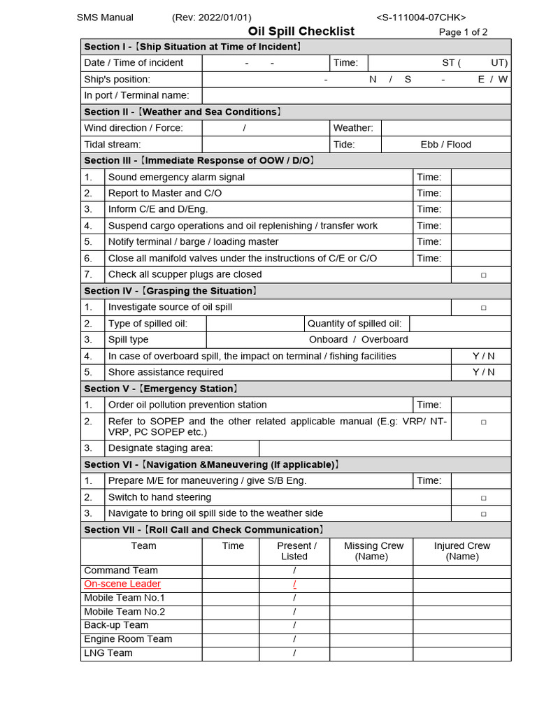 S-111004-05CHK Oil Spill Checklist | PDF | Oil Spill