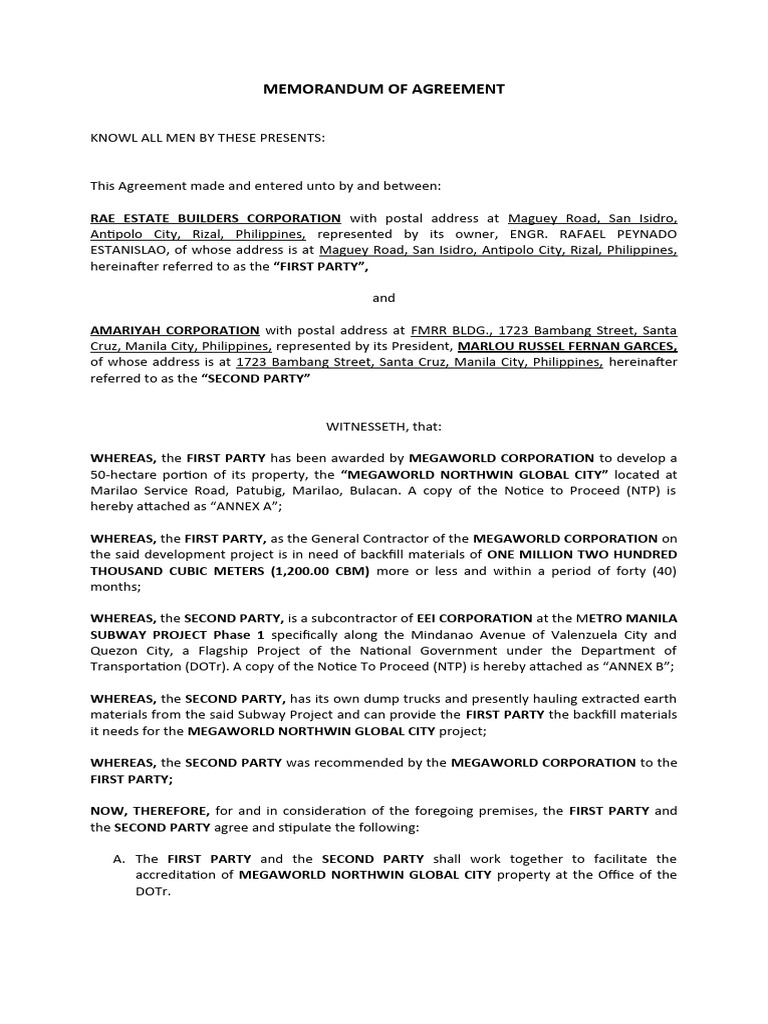 Agreement for Backfill Supply Services | PDF | Manila | Private Law