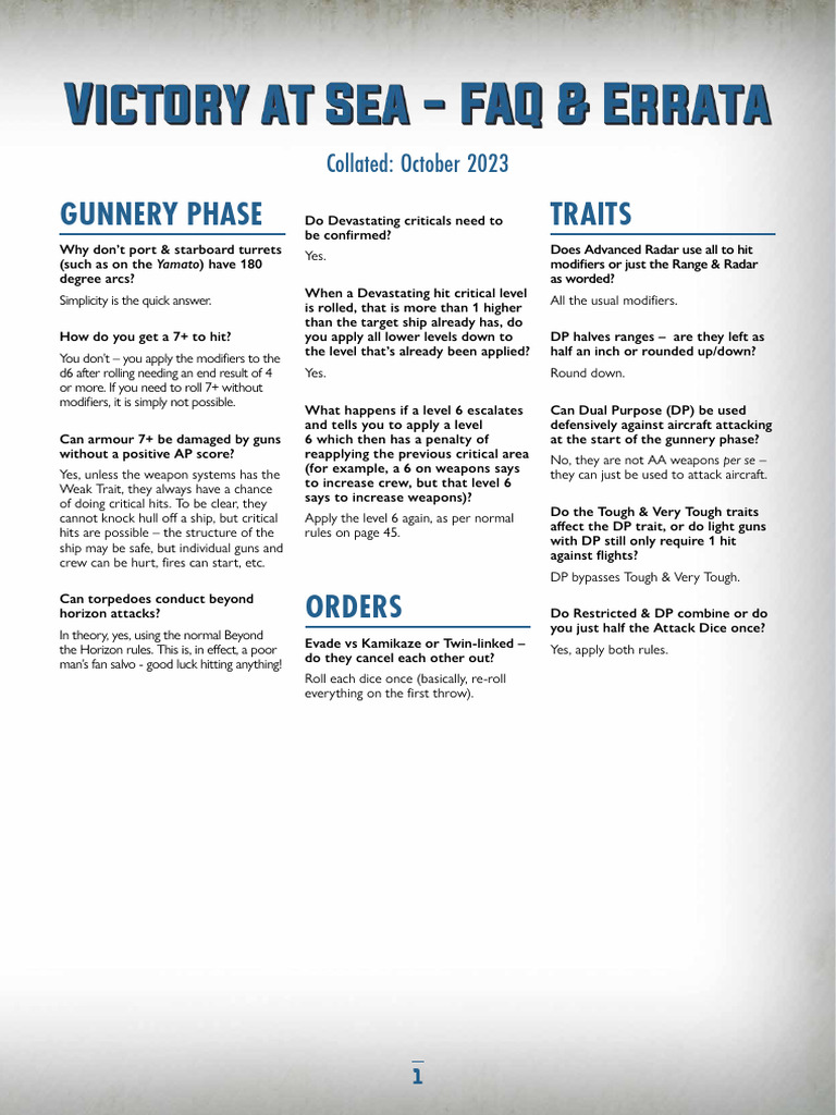 VaS FAQ&Errata Oct2023 | PDF | Cruiser | Submarines