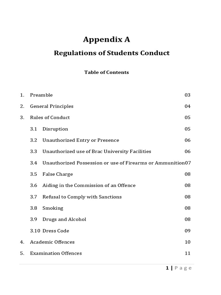 Appendix A - Brac University Regulations of Students Conduct | PDF ...