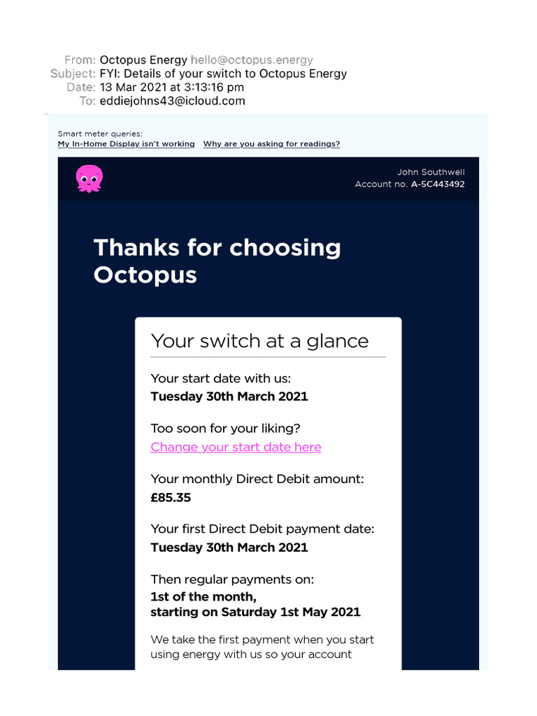 FYI Details of Your Switch to Octopus Energy | Download Free PDF ...