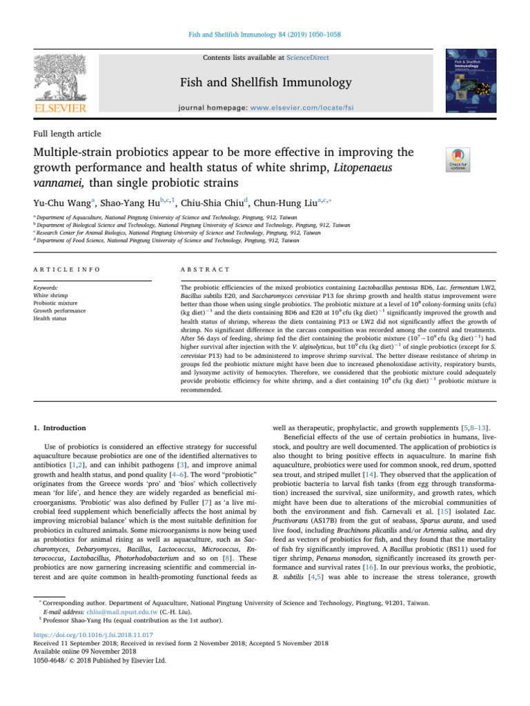 Fish and Shell Fish Immunology: Full Length Article | PDF | Probiotic ...