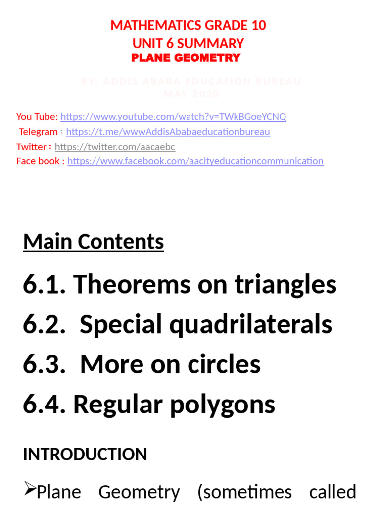 Grade 10 Plane Geometry Summary | PDF | Rectangle | Triangle