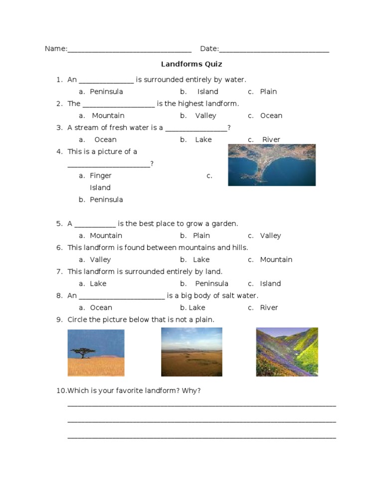 Landforms Quiz | PDF | Travel