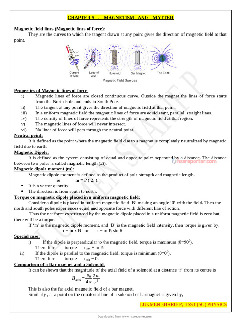 Hssreporter - Com - +2 Chapter 5 - Magnetism and Matter-2023 | PDF ...