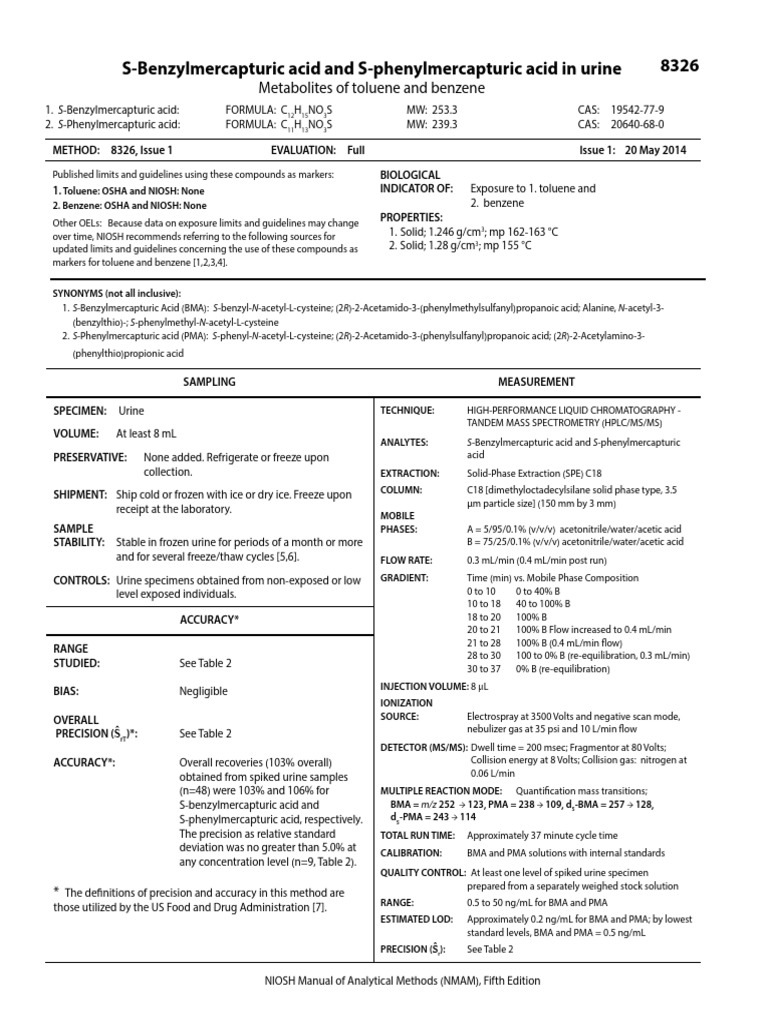 Niosh 8326 Spma in Urine | PDF | High Performance Liquid Chromatography ...