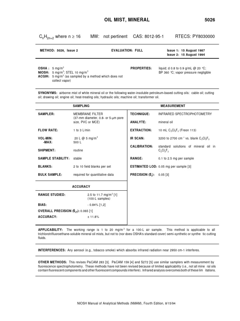 NIOSH 5026 Oil Mist | PDF | Spectrophotometry | Chemistry