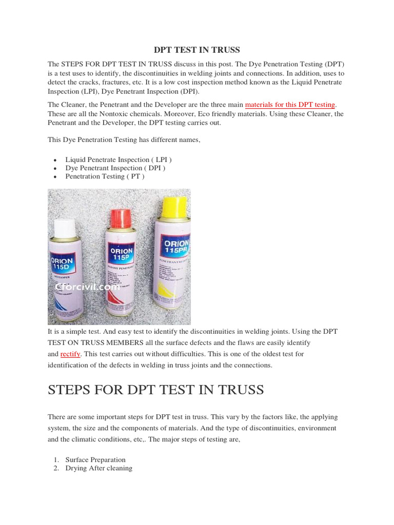 Steps For DPT Test in Truss | PDF | Industrial Processes | Materials