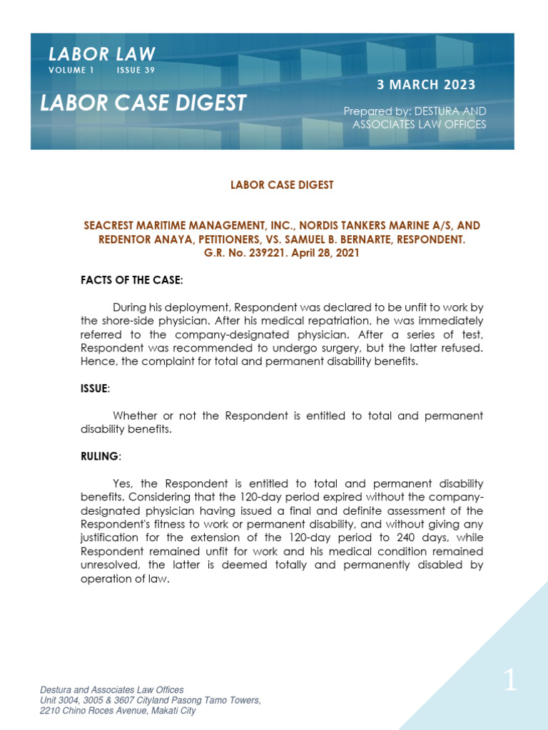 Pmap Draft Labor Case Digest Volume 1 Issue 39 March 3 2023 | PDF | Employment | Justice