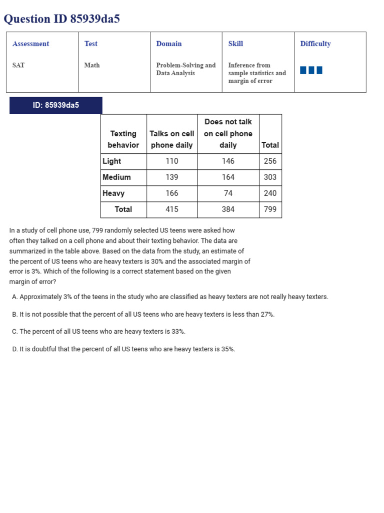 SAT Suite Question Bank - Stat Adv | PDF | Sat | Sampling (Statistics)
