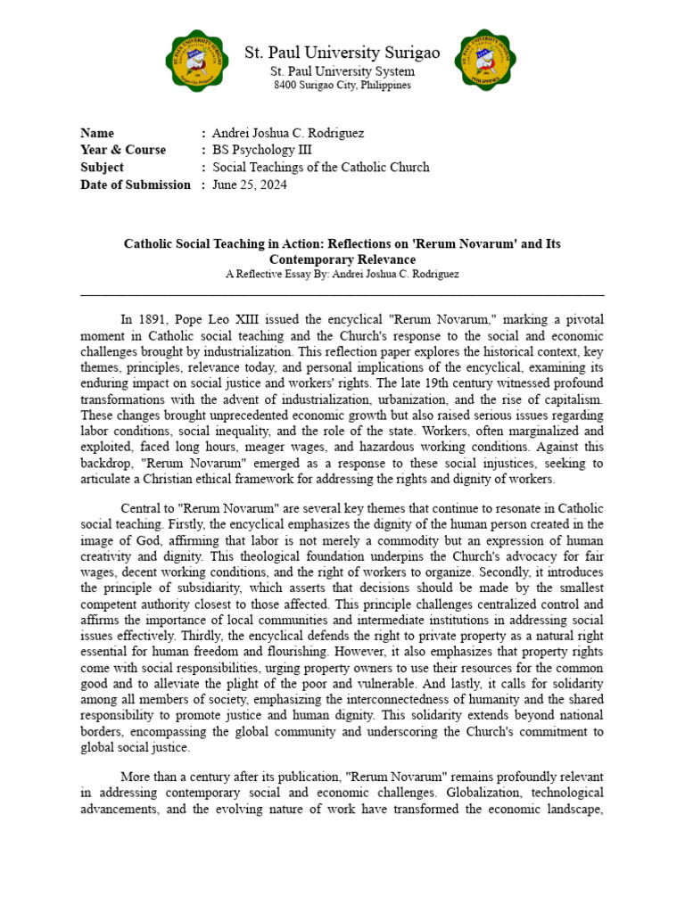 Activity 3 - Rerum Novarum (Rodriguez) | PDF | Catholic Social Teaching ...