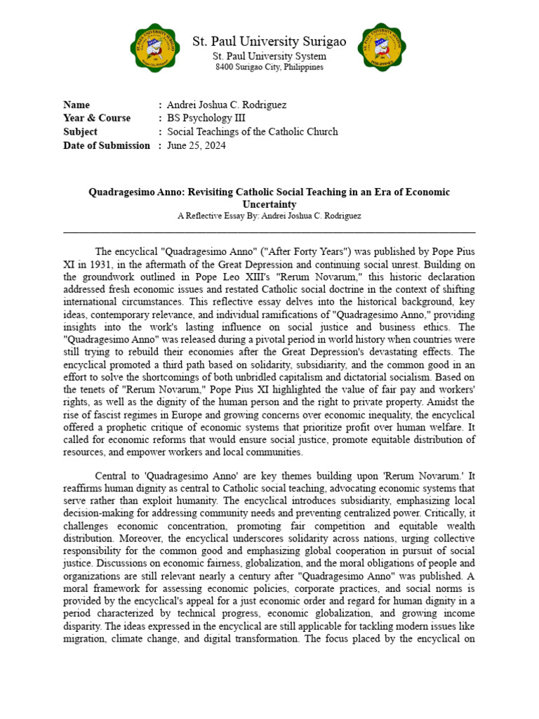 Activity 4 - Quadragesimo Anno (Rodriguez) | PDF | Catholic Social ...