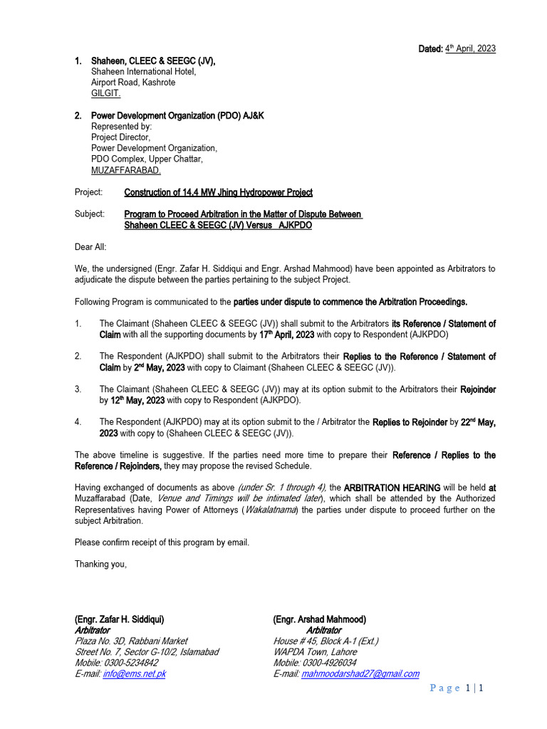Draft Letter To Parties For Submission of Reference and Replies | PDF ...