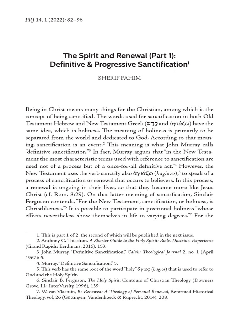 The Spirit and Renewal 1 Definitive & Progressive Sanctification | PDF ...