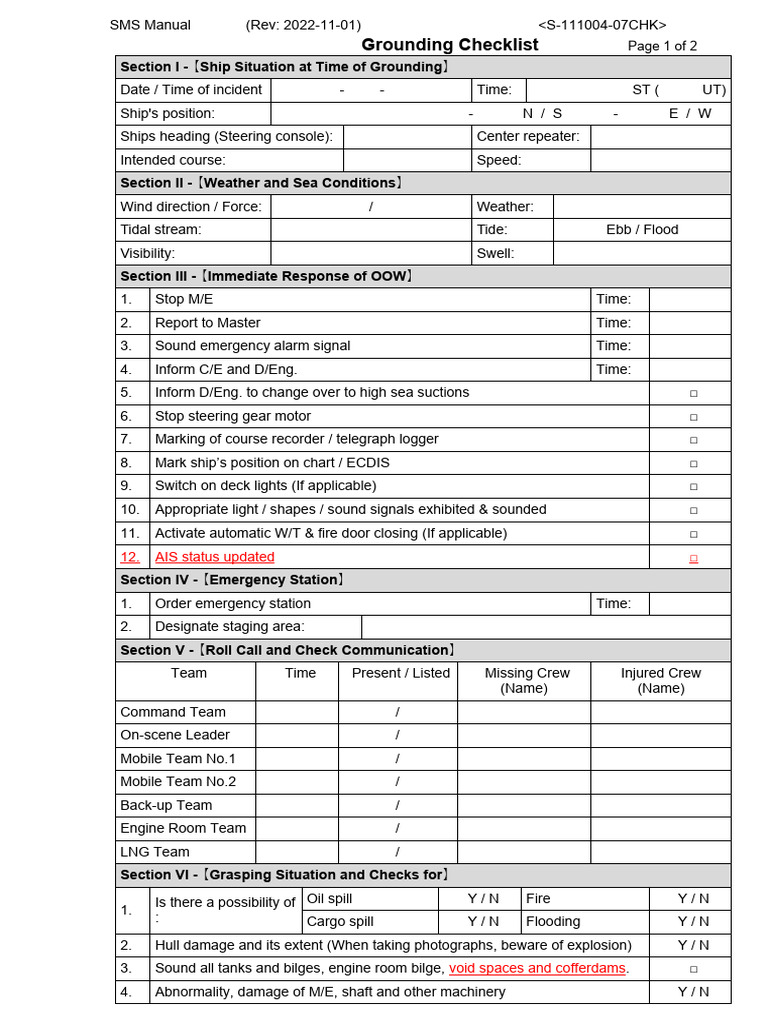 S-111004-07CHK Grounding Checklist | PDF | Marine Salvage | Watercraft