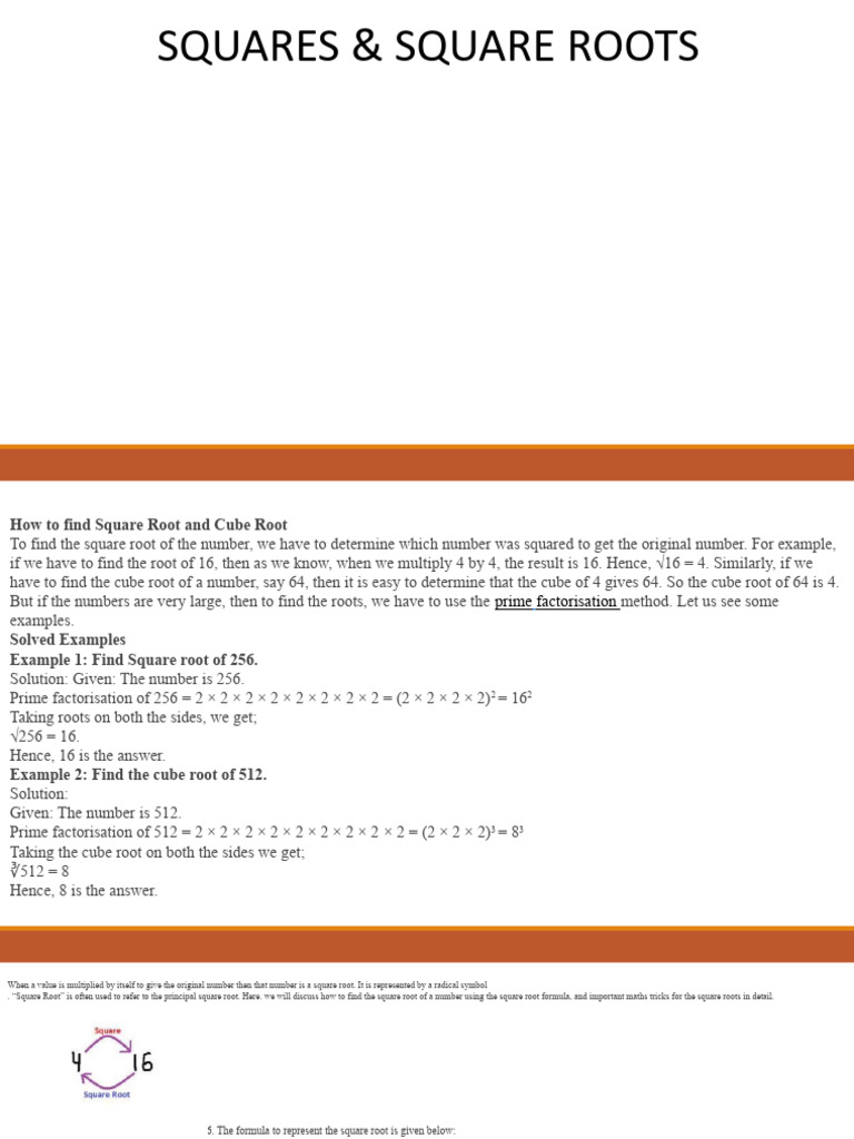 CI-L1-Sq Roots and Cube Roots | PDF | Square Root | Numbers