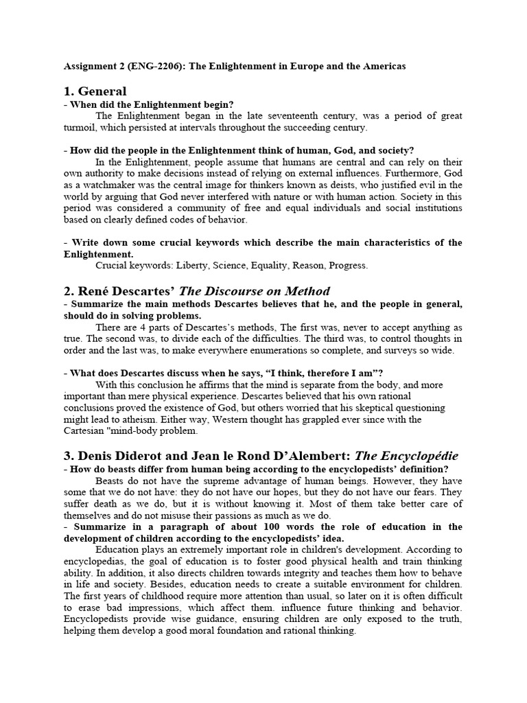 Assignment 2 (ENG-2206) - The Enlightenment in Europe and The Americas ...