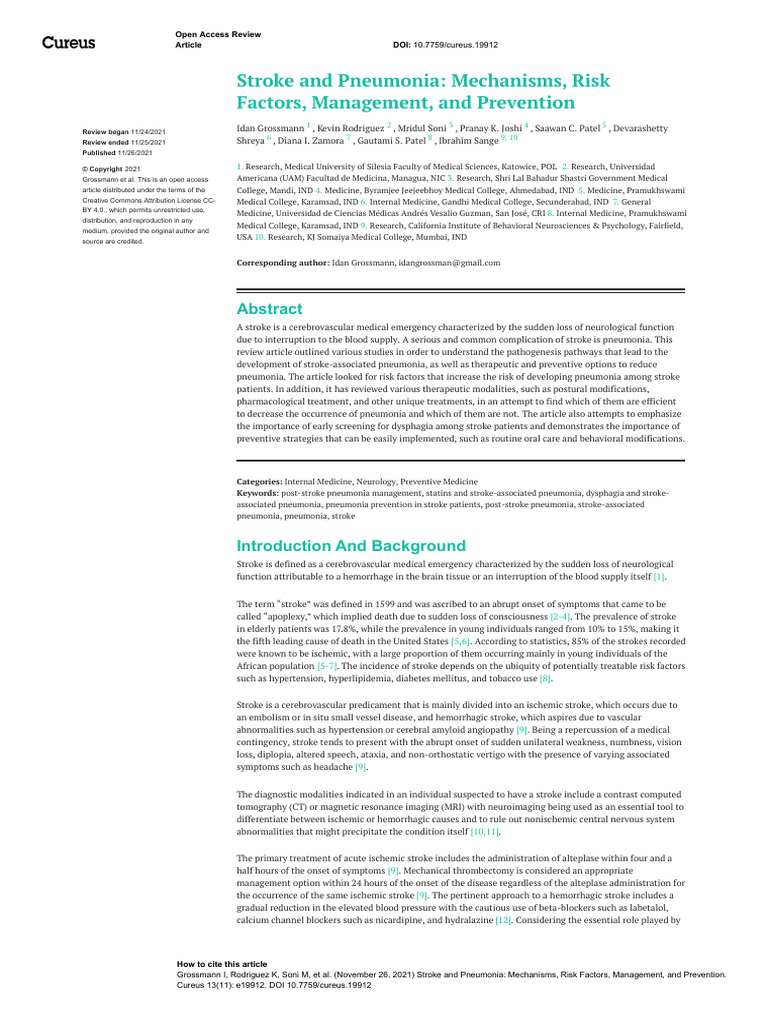 Stroke and Pneumonia Mechanisms, Risk Factors, Management, and ...