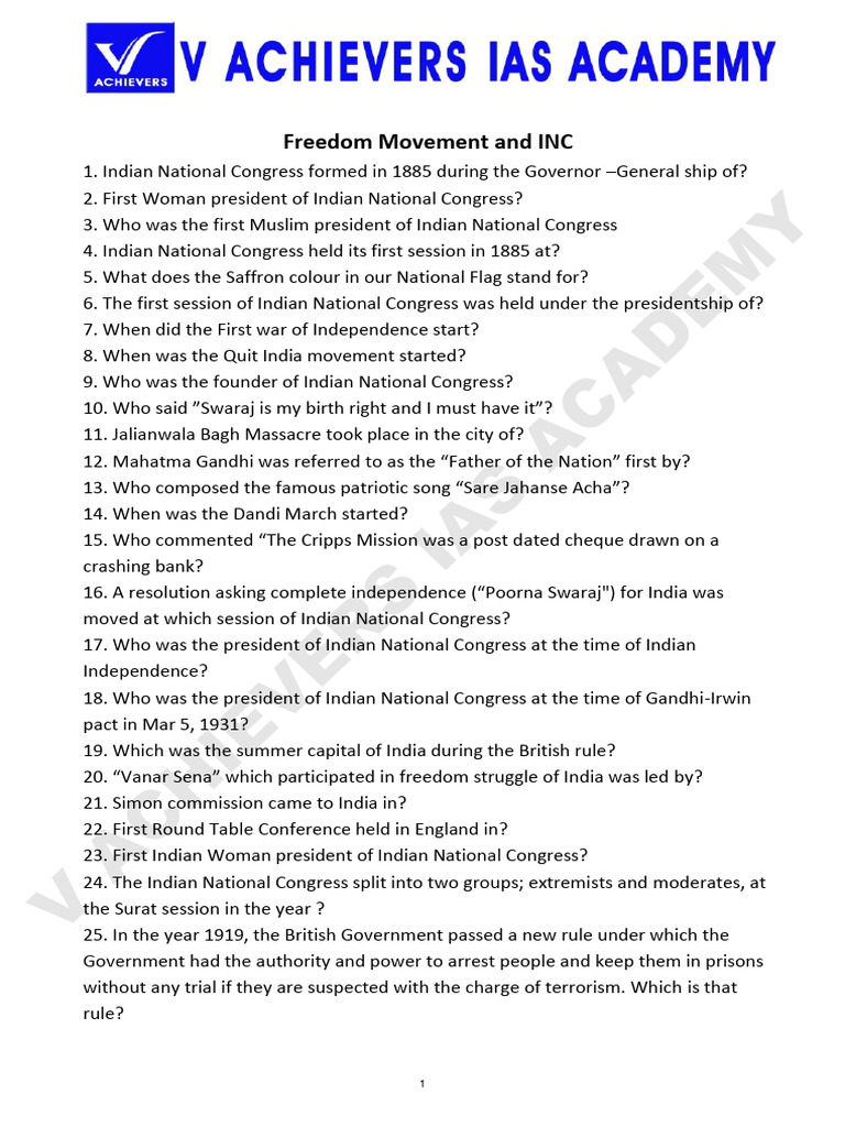 Indian National Congress & Independence History | PDF | Indian ...
