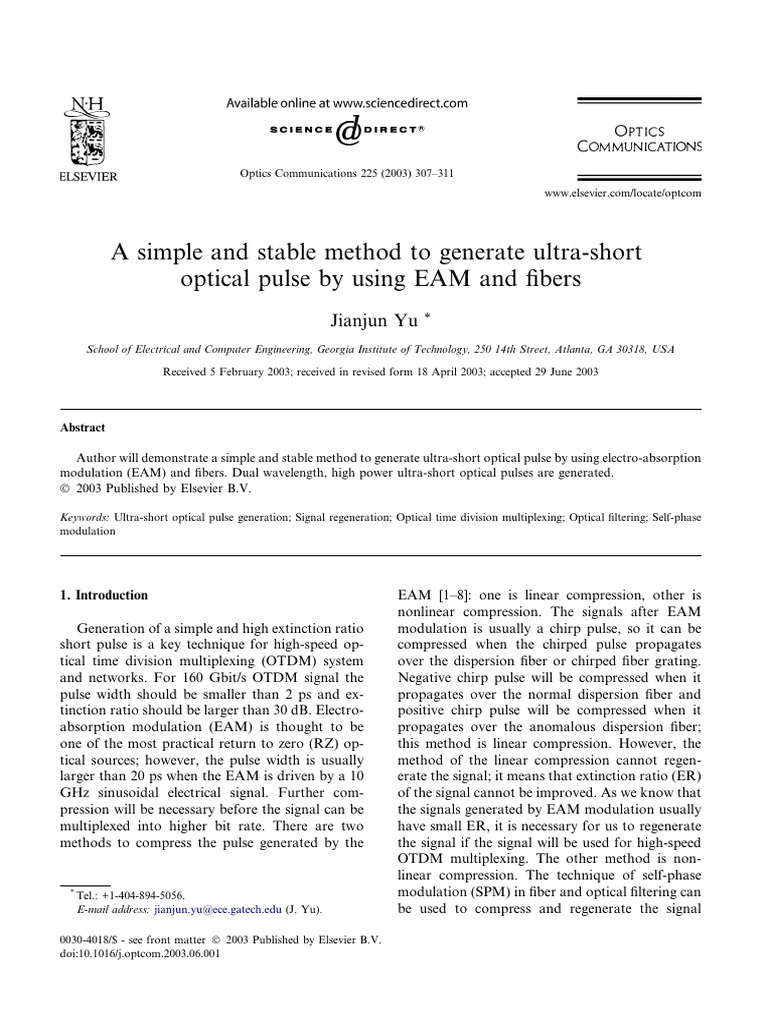 A Simple and Stable Method To Generate Ultra-Short Optical Pulse by Using EAM and Fibers | PDF ...