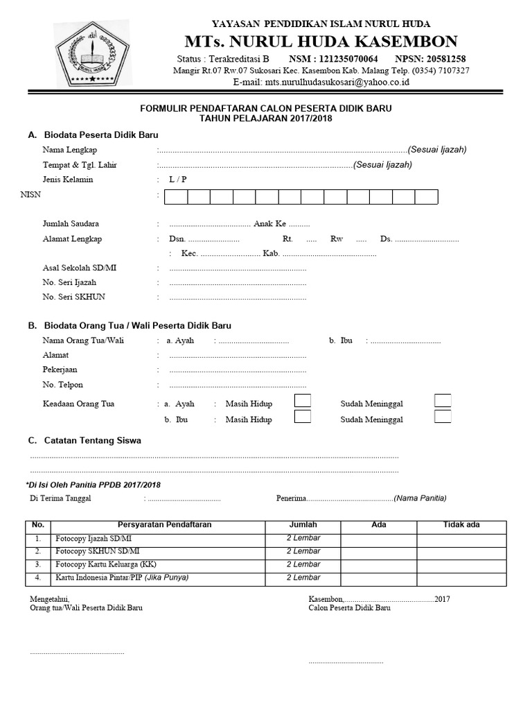 Formulir PPDB Upload | PDF