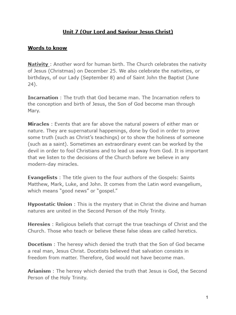 Grade 7 - Unit 7 (Our Lord and Saviour Jesus Christ) | Download Free ...