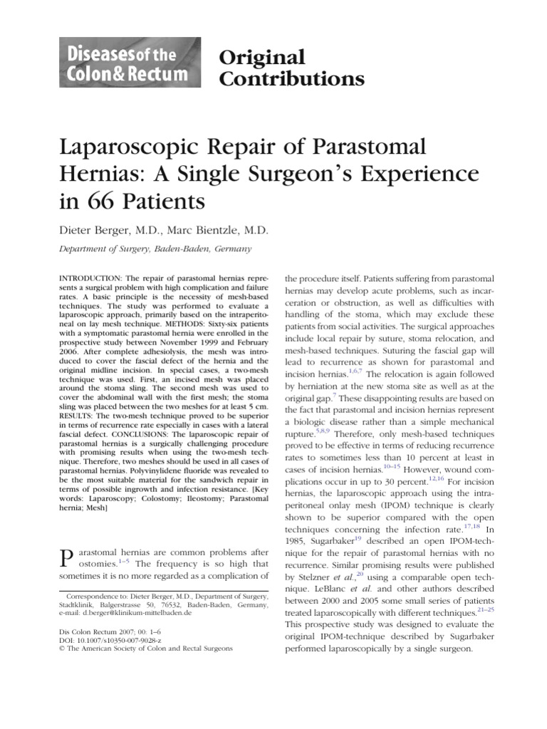 Laparoscopic Parastomal Hernia Repair Study | PDF | Gastroenterology