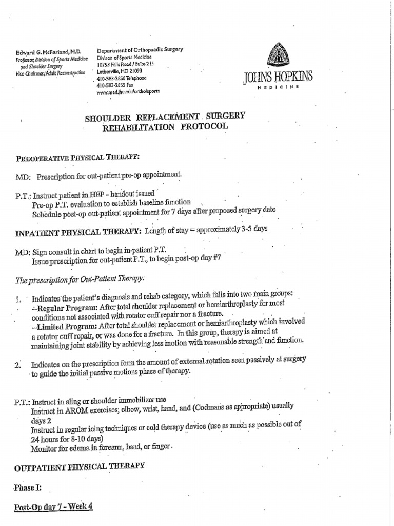 Shoulder Replacement Rehab Protocol | PDF