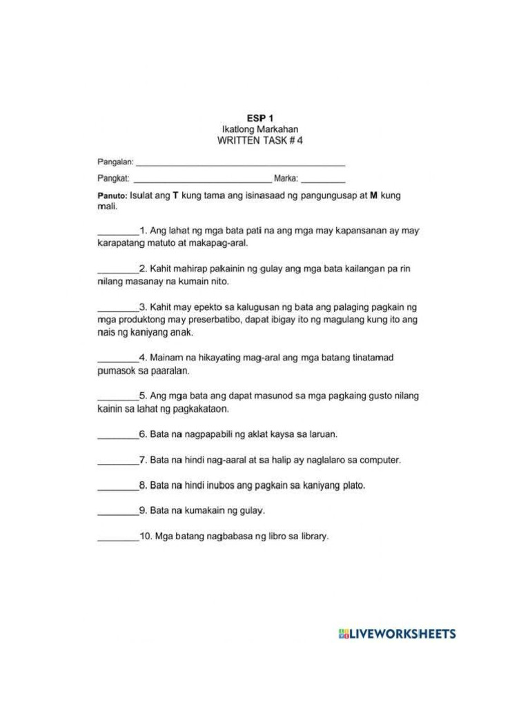 Filipino and Esp | PDF