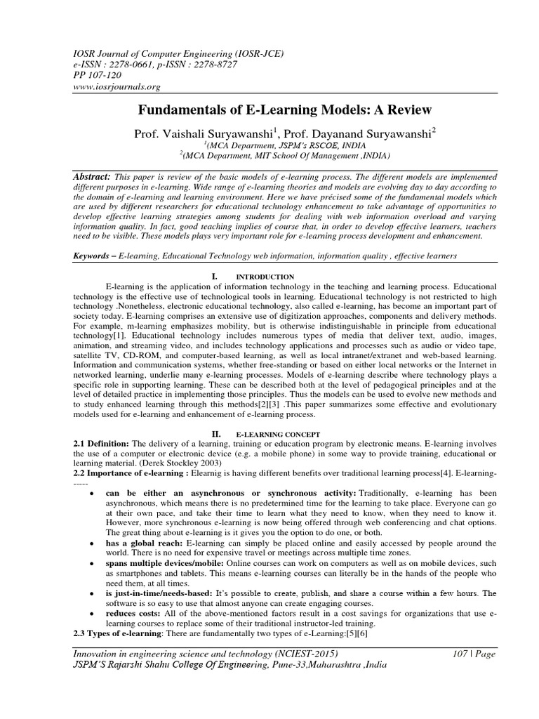 Fundamentals of E-Learning Models A Review | PDF | Educational Technology | Instructional Design