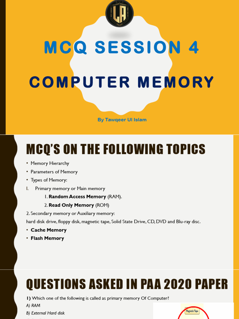 MCQ-s On Computer Memory | PDF | Computer Data Storage | Random Access Memory