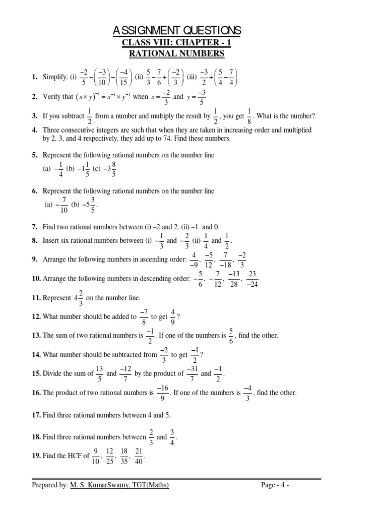 Class 8 Maths Question Bank: Rational Numbers | PDF | Multiplication ...