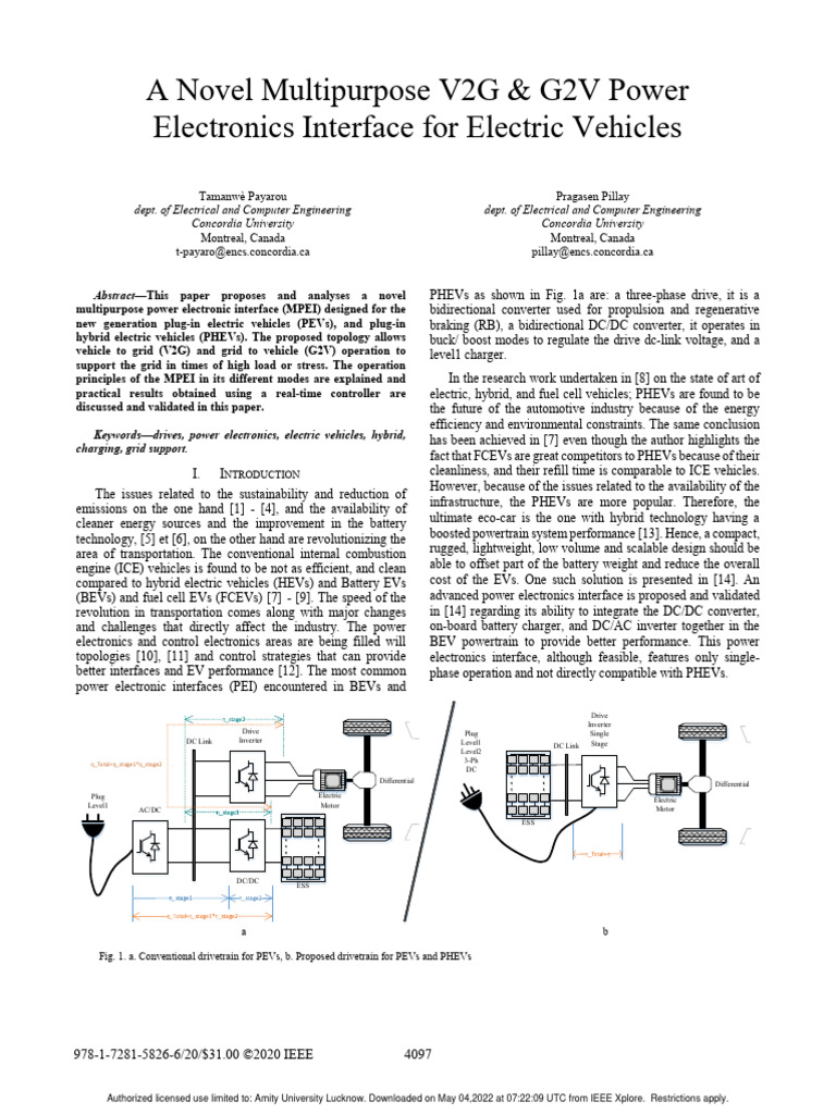 A Novel Multipurpose V2G Amp G2V Power Electronics Interface For ...