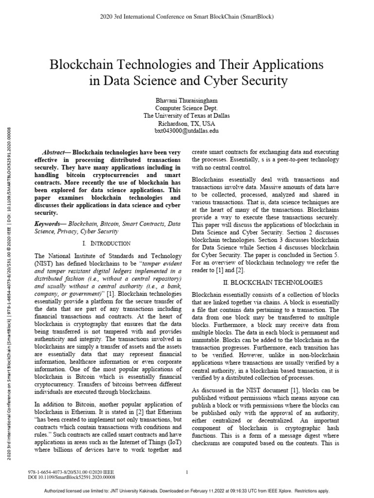 Blockchain Technologies and Their Applications in Data Science and ...