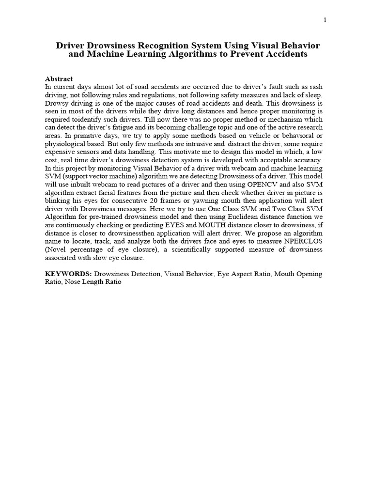 Driver Drowsiness Recognition System Using Visual Behavior and Machine Learning Algorithms To ...