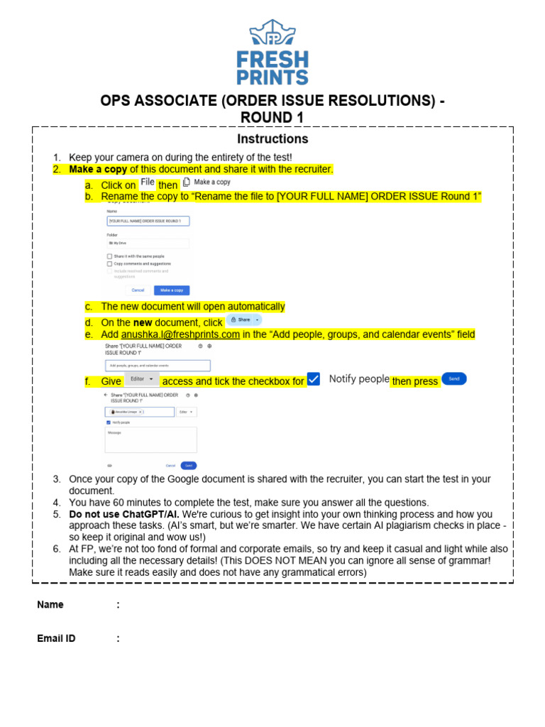 (Your Full Name) Order Issue Round 1 | PDF