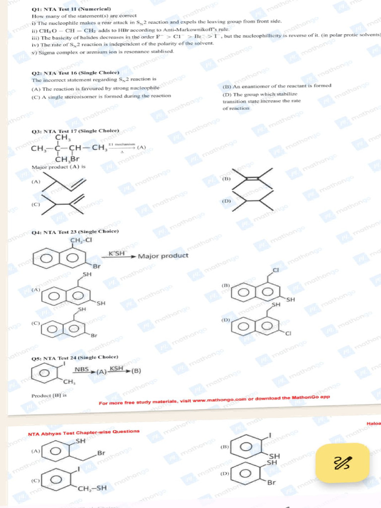 Test Organic | PDF | Chemical Reactions | Organic Chemistry
