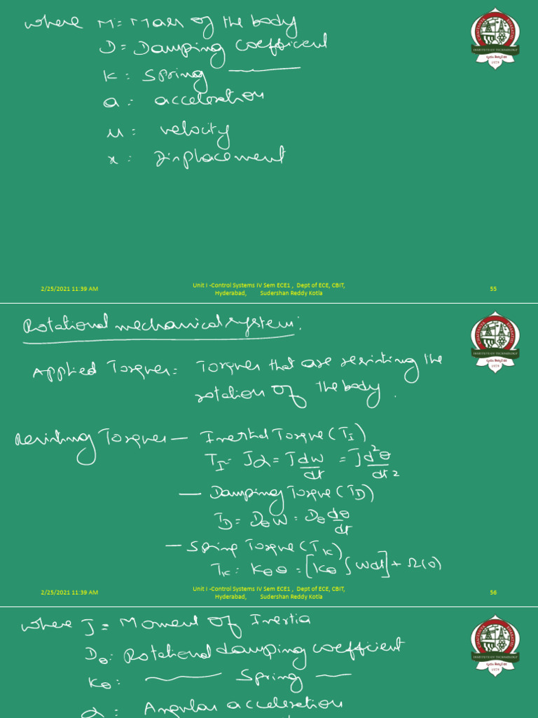 Mechanical Systems-Analogous Elctrical Network Unit 1 | PDF