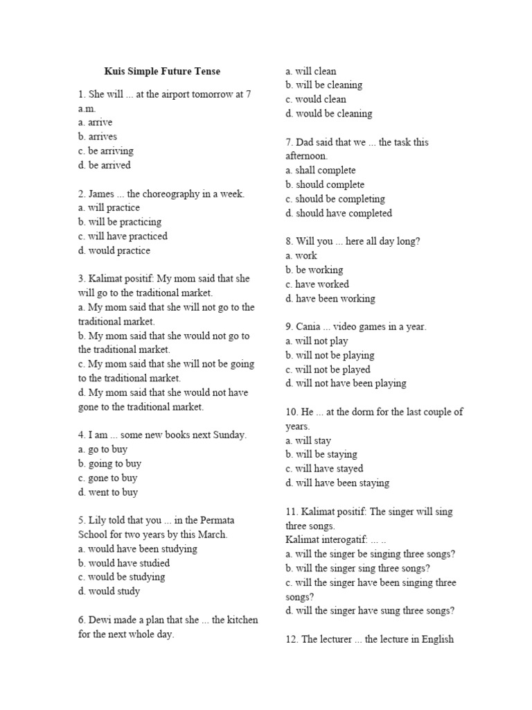 Kuis Simple Future Tense | PDF