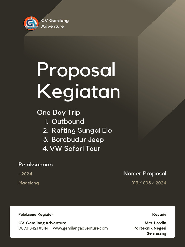 Proposal Outbound Rafting VW Safari & Jeep Mrs. Lardin Politeknik Negeri Semarang | PDF