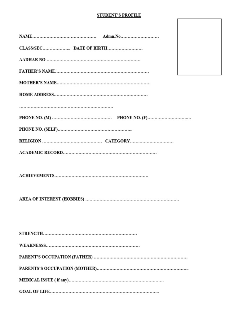 Student Profile Template for Records | PDF