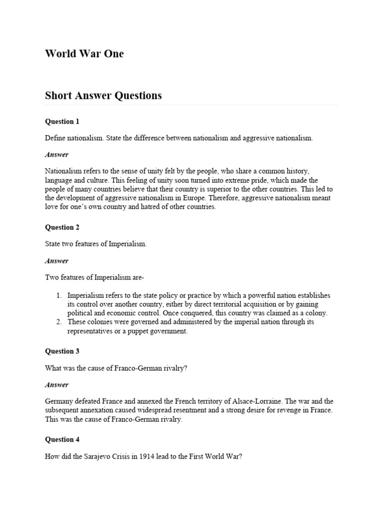 World War One NOTES CLASS 10 | PDF | World War I | Treaty Of Versailles